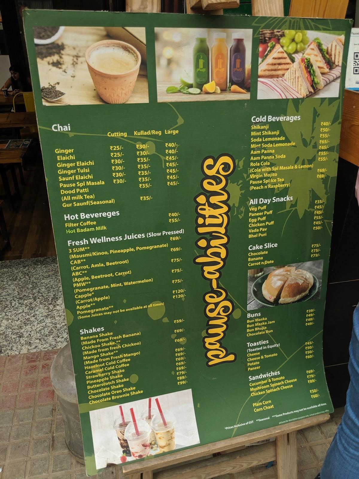 Menu at Pause, Gurugram, DLF Building No. 5 Tower C