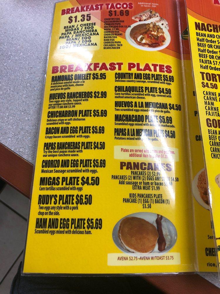 Menu at Ramona's Cafe # 1, San Antonio, 604 NW 24th St