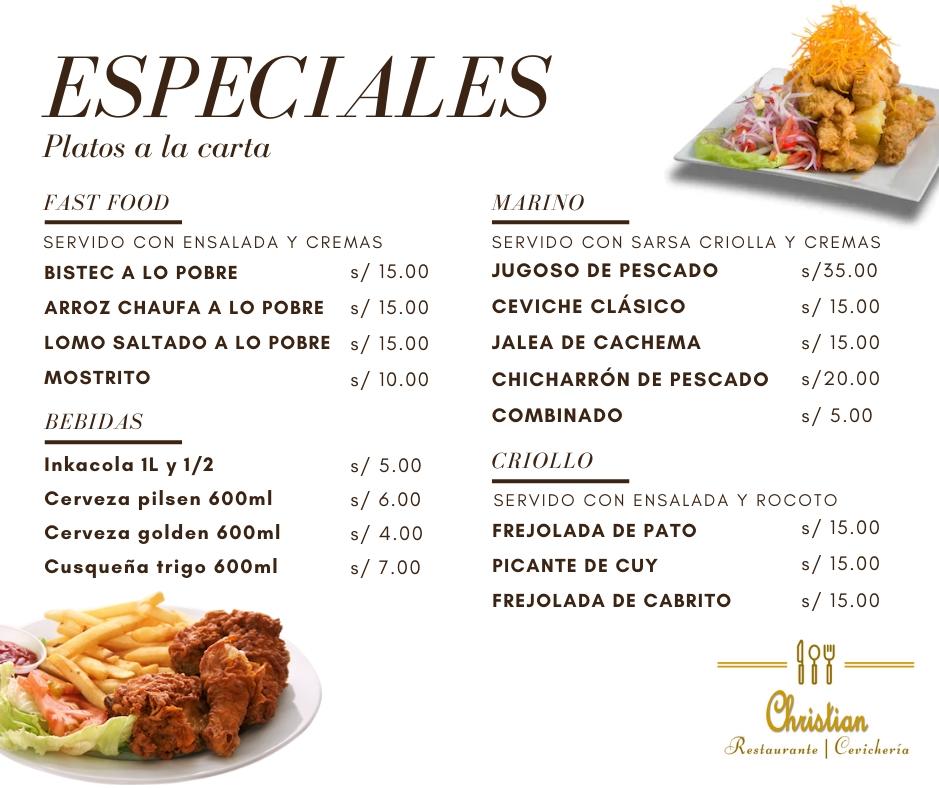 Menu at Restaurante Christian, Nuevo Chimbote District