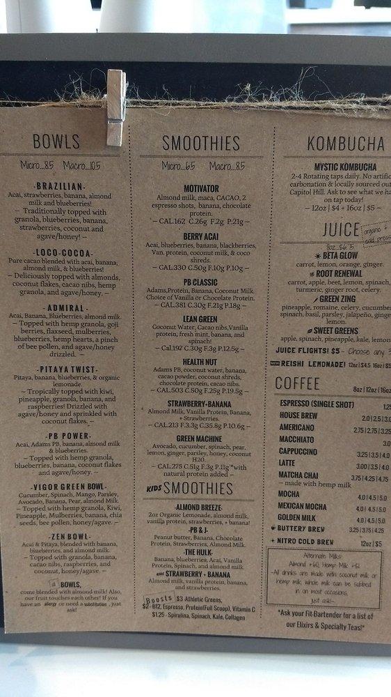 Menu at The Fit Bar Superfood Cafe, Renton