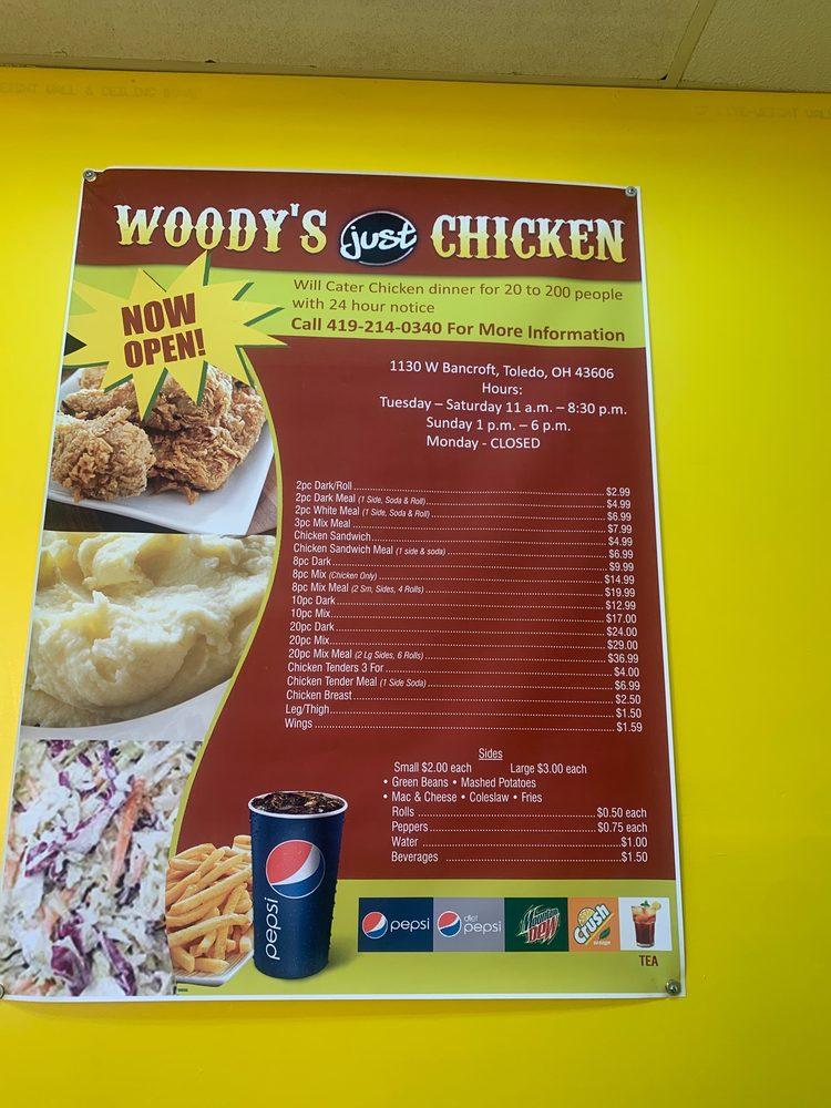 Menu at Woody's just Chicken restaurant, Toledo