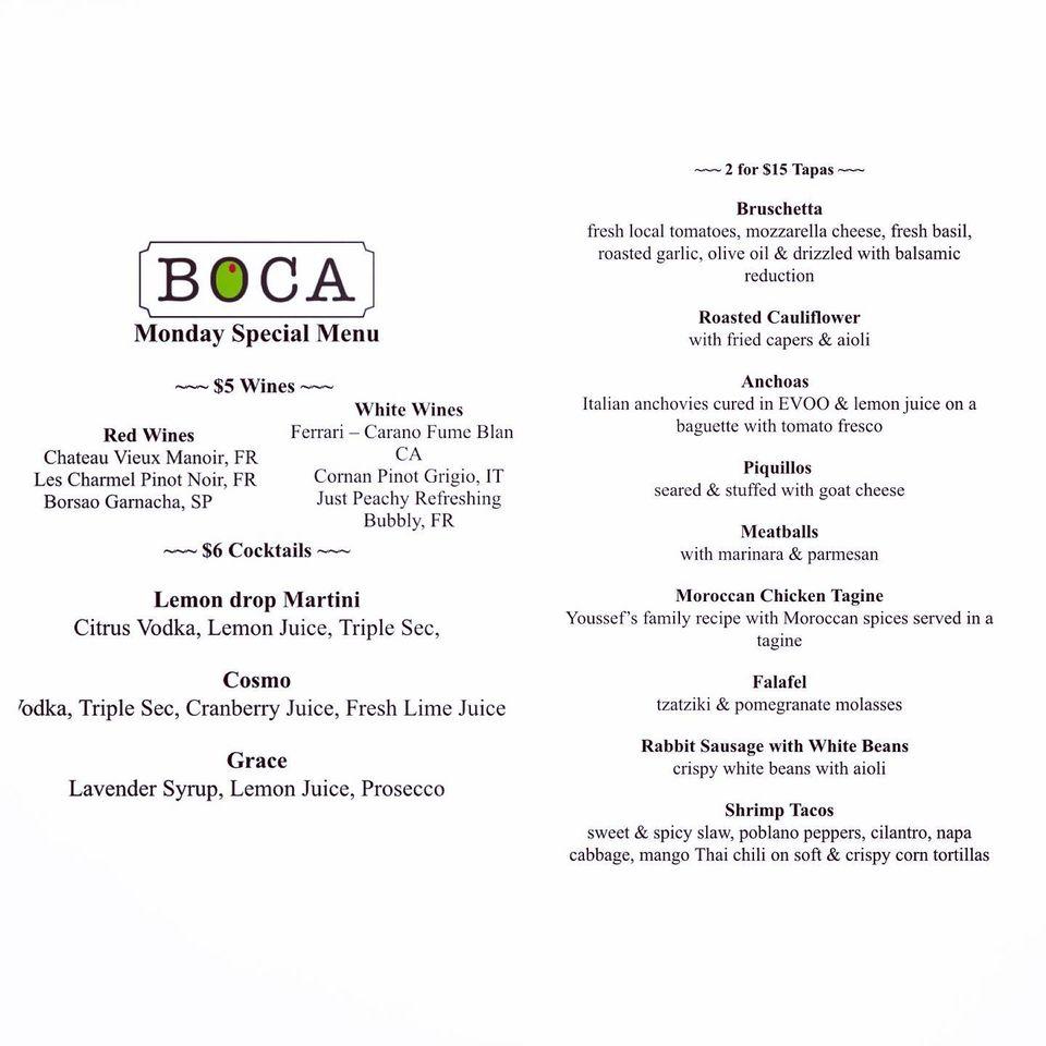 Menu at Boca pub & bar, Hickory