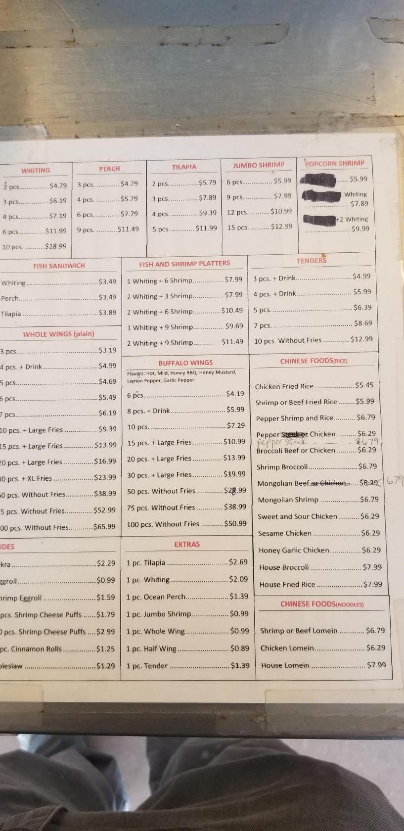 Menu at Ensley Seafood restaurant, Birmingham, Ensley 5 Points W Ave