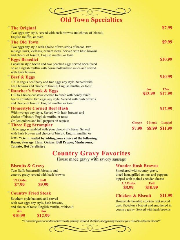 Menu at Old Town Burger & Breakfast restaurant, Battle Ground