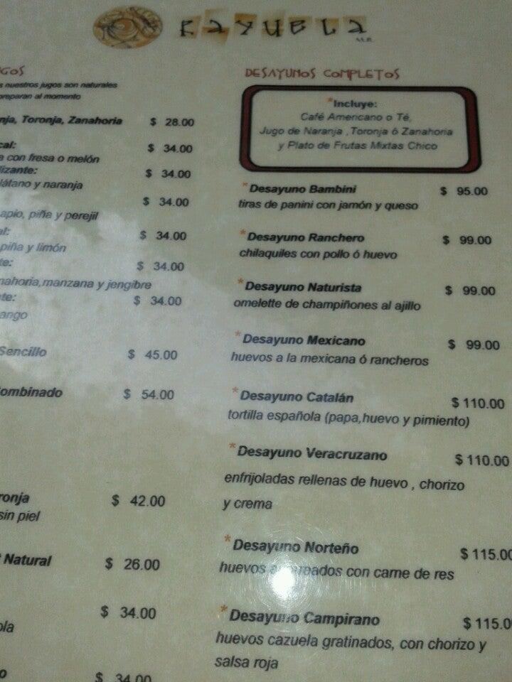 Menu at Rayuela restaurant, Mexico City, Plaza de la Constitución 107