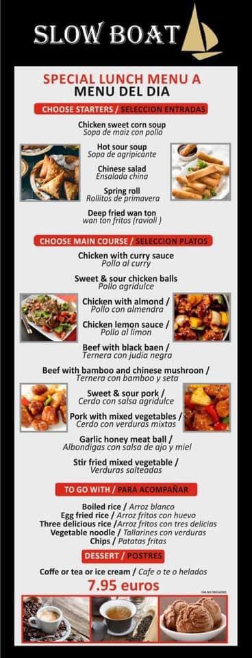 Menu at Slow Boat Chino restaurant, Sitio de Calahonda