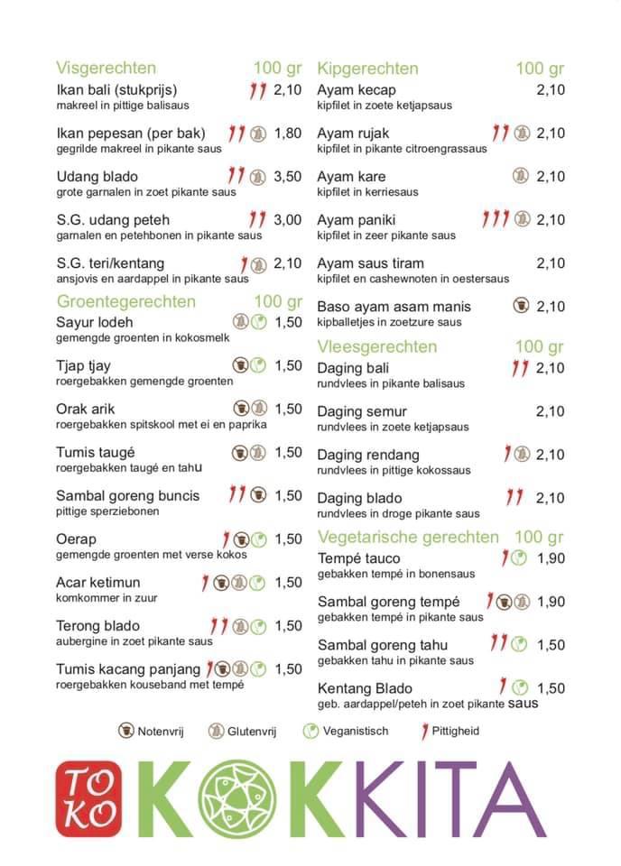 Menu at Toko Kok Kita, Amsterdam