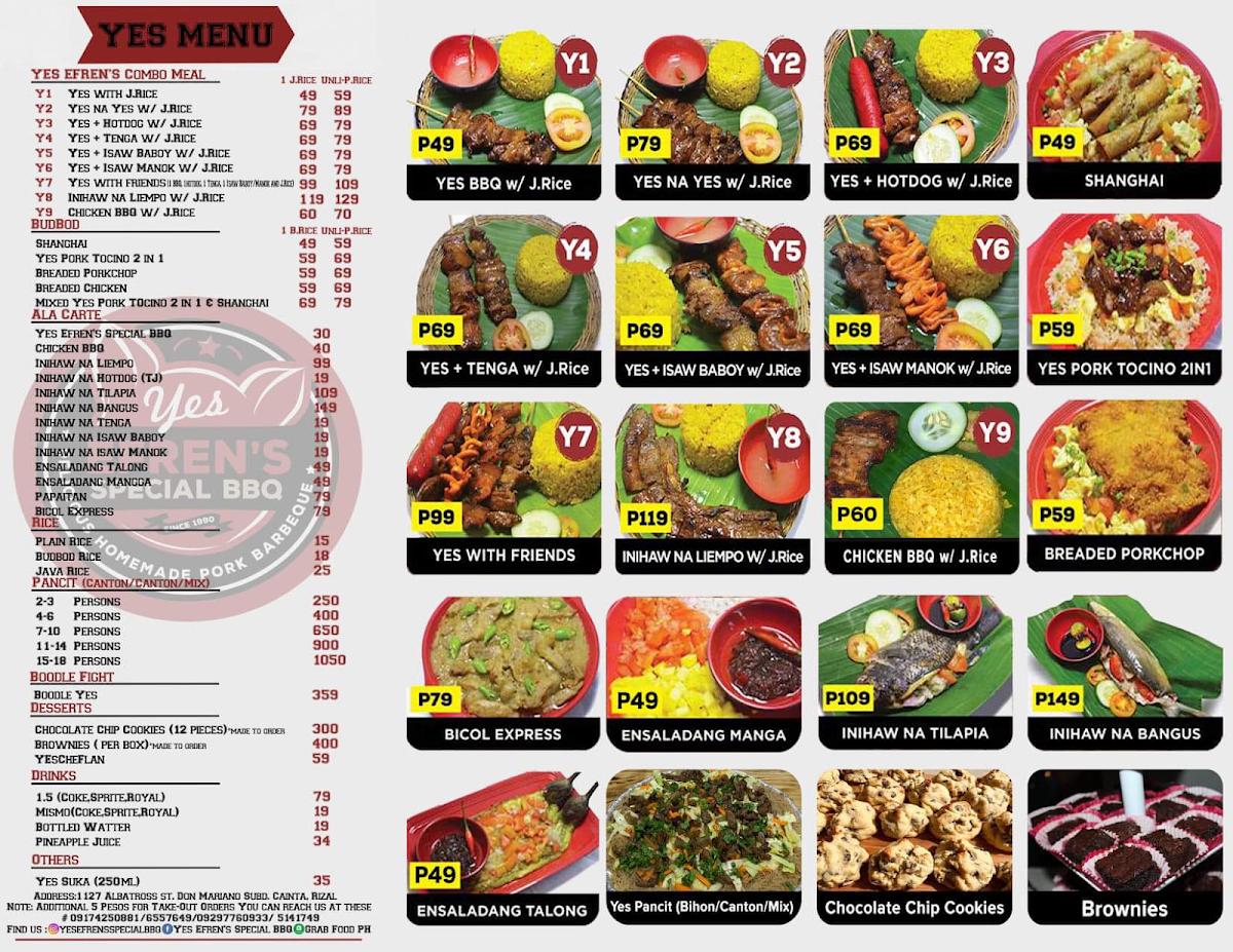 Меню Yes Efren's Special BBQ - Mauban Caloocan, Калоокан