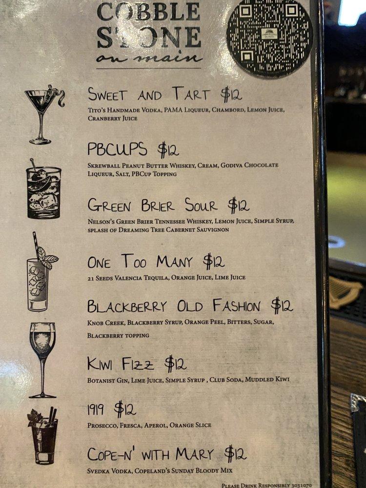 Menu at The Cobblestone on Main restaurant, Webster