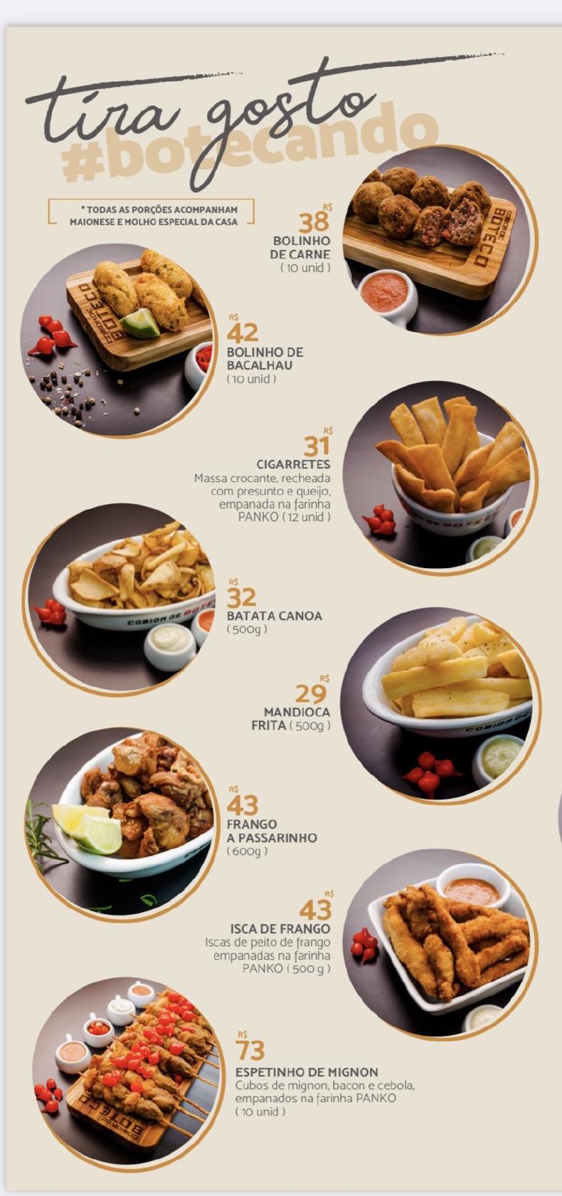 Carta del pub y bar Comida del Boteco, Bauru
