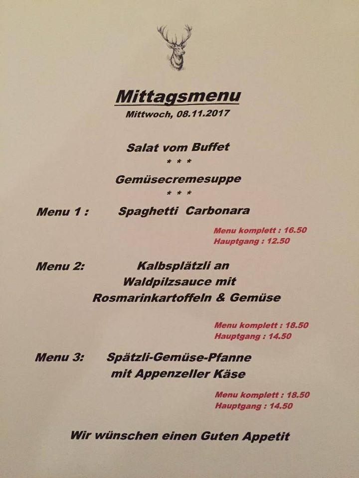 Speisekarte von Hirschgarten, Saint Gallen