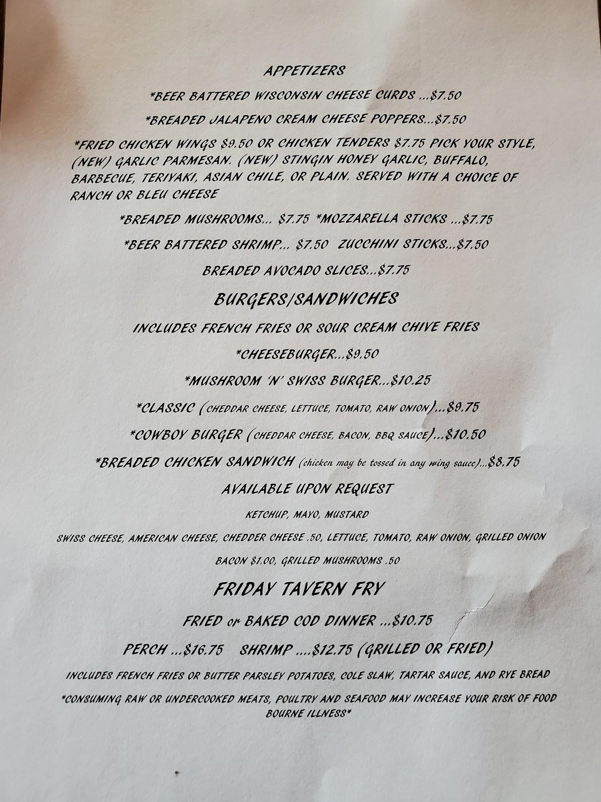 Menu at Landmark 1850 Inn pub & bar, Milwaukee