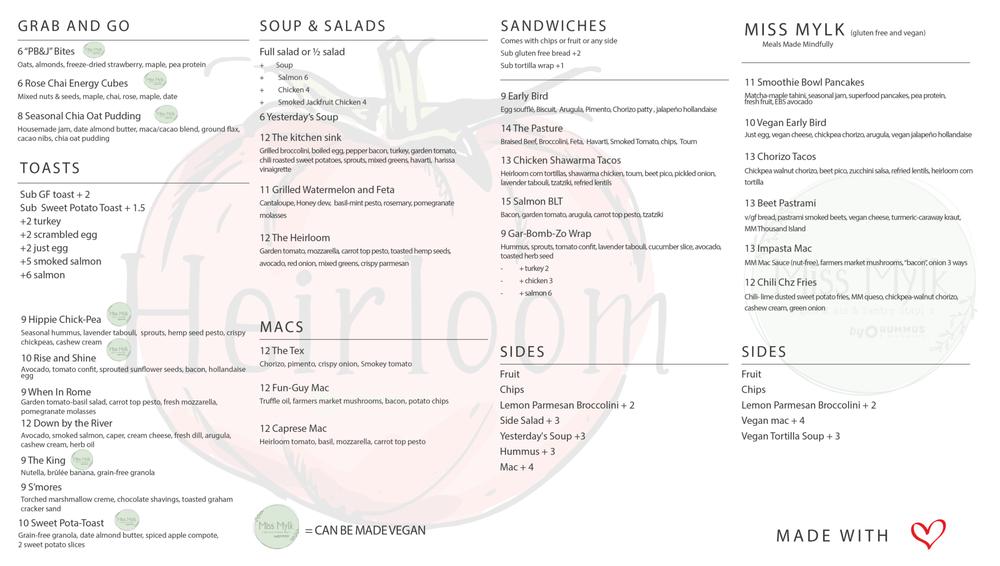 Carta del restaurante Miss Mylk Kitchen + Meal Prep, Las Vegas