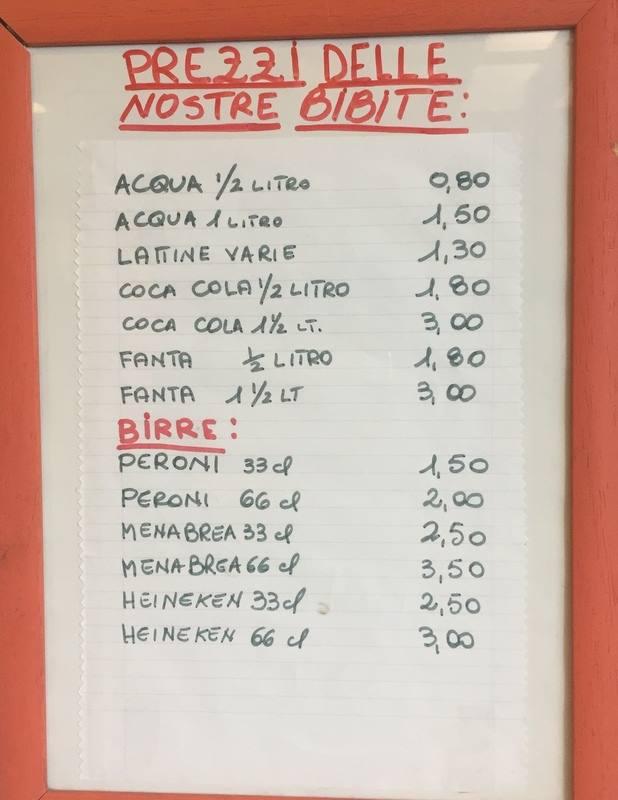 Menu at Pizzeria Alla Pala, Rome