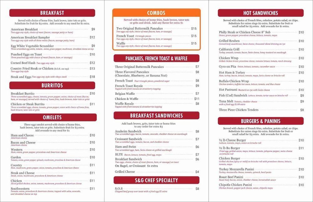 Menu at S & G Restaurant, Quantico