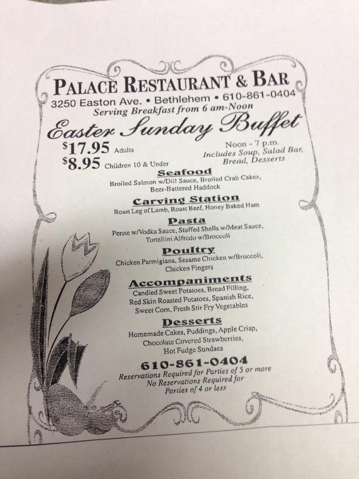 Menu at The Palace Restaurant, Bethlehem