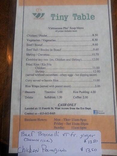 Menu at Tiny Table restaurant, Cornwall