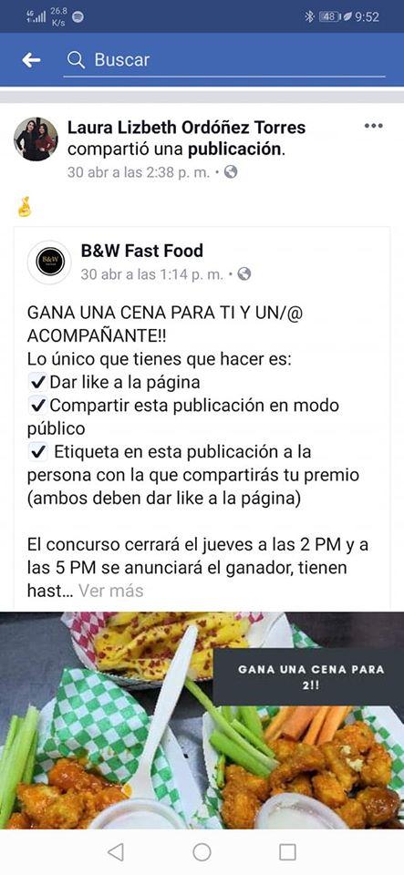 Menu at B&w FastFood restaurant, Saltillo