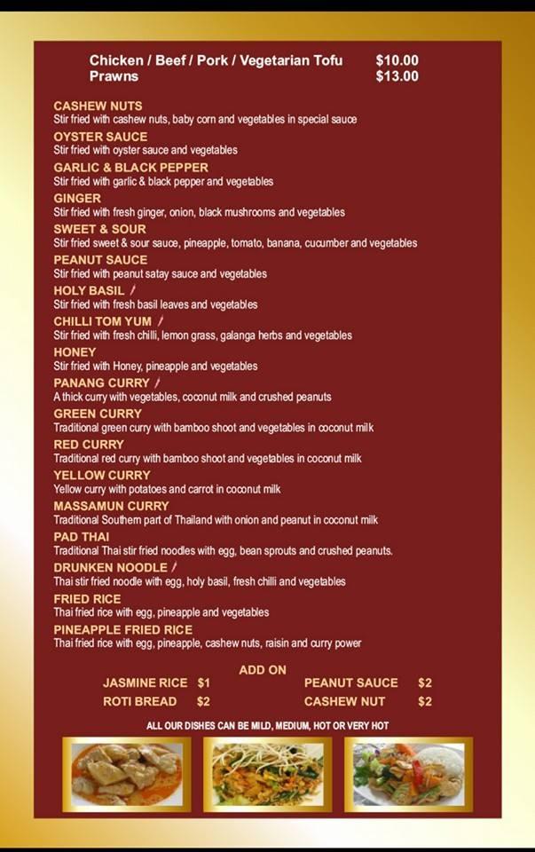 Menu at Nakontong Thai restaurant, Thames