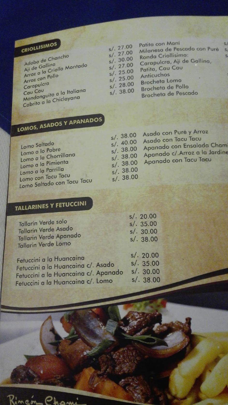 Carta del restaurante Rincón Chami, Miraflores, Av. Alfredo Benavides 2360