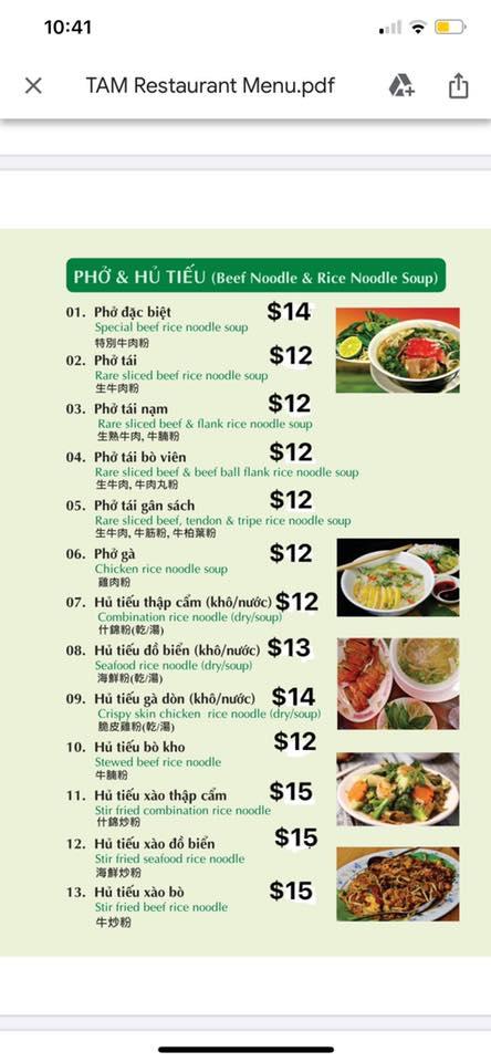 Menu at Tam Broken Rice Vietnamese Restaurant, Canley Vale