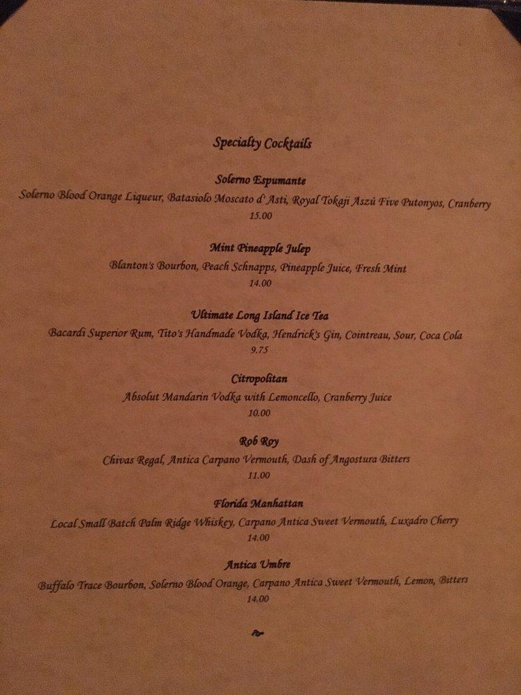 Menu at Victoria & Albert's restaurant, Orlando