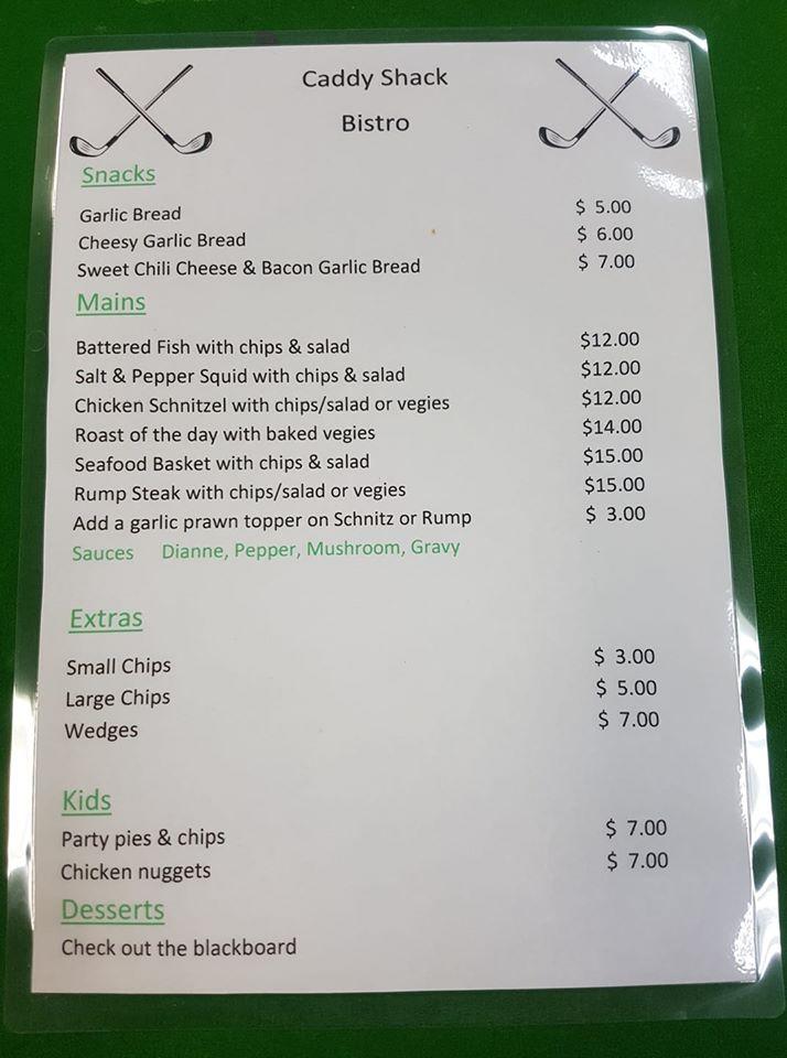 Menu at Caddy Shack Bistro restaurant, Frederickton