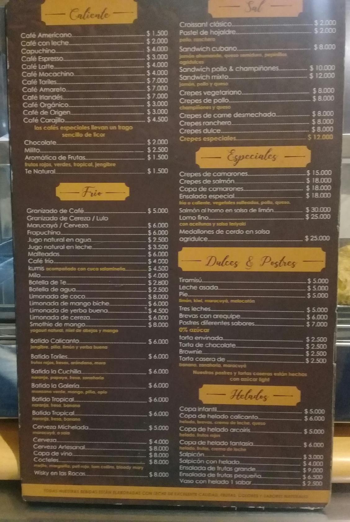 Menu at Calicanto restaurante, cafe, Salamina