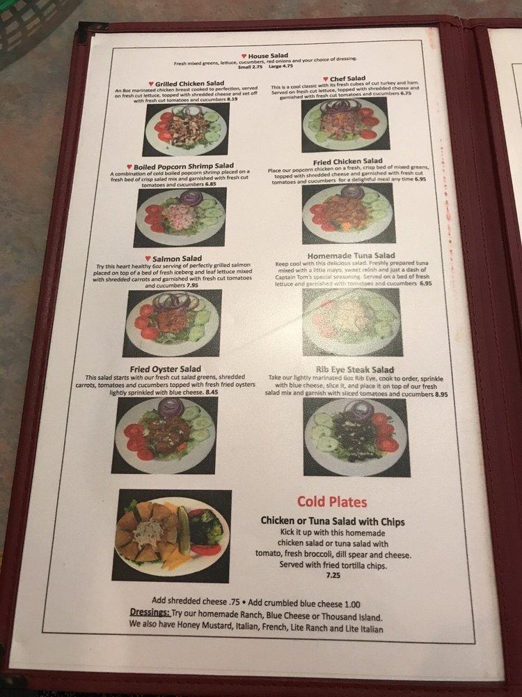 Menu at Captain Tom's Seafood restaurant, Martinsville