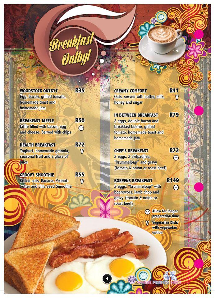 Carta del café Get Together Coffee Shop, Bloemfontein, President Boshof St