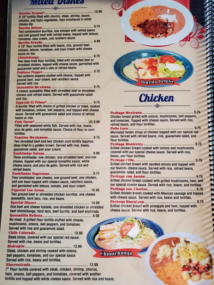 Menu at Los Arcos restaurant, Albertville, US-431