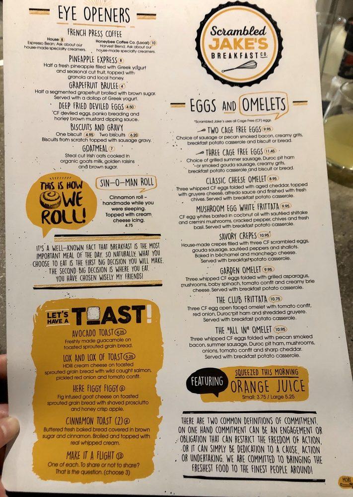 Menu at Scrambled Jake's Breakfast Company desserts, Knoxville