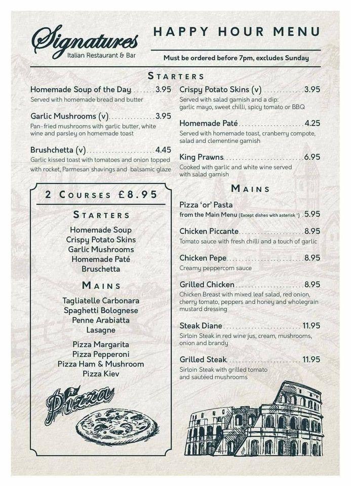 Menu at Signatures Italian & Grill restaurant, Sunderland