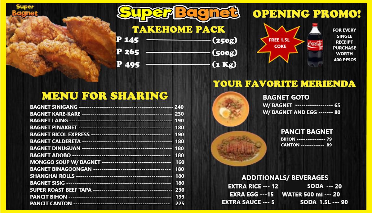 Menu at Super Bagnet Buenavista 2 restaurant, General Trias