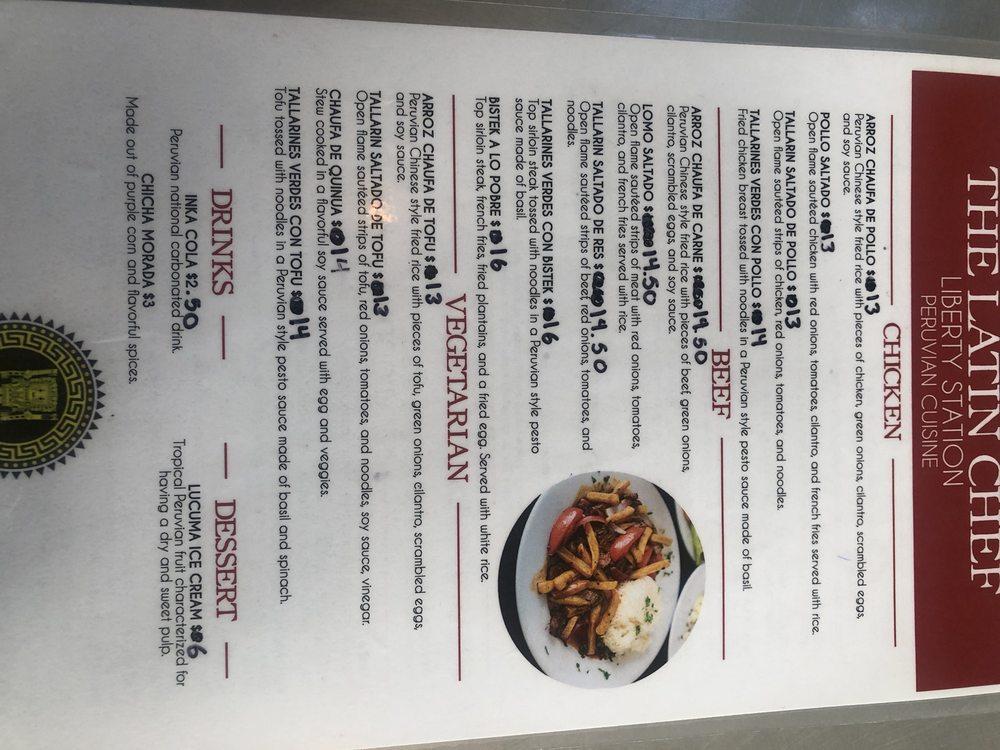 Menu at The Latin Chef Liberty Station restaurant, San Diego