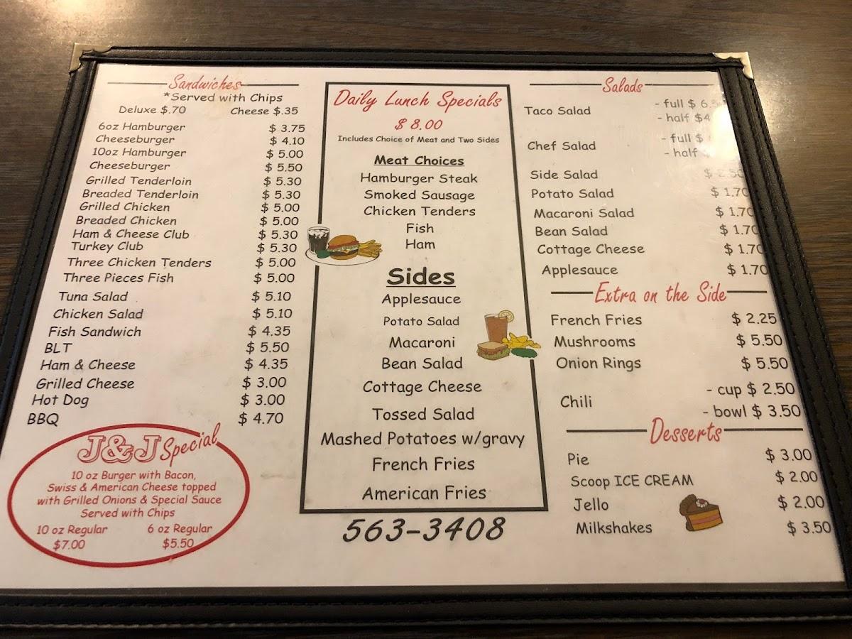 Menu at J & J Road House restaurant, Brookston