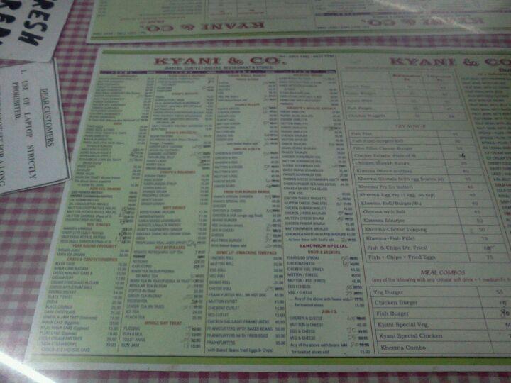 Menu at Kyani & Co, Mumbai