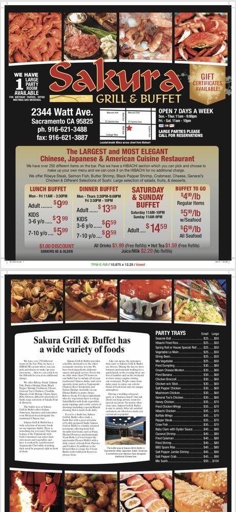 Menu at Sakura Grill & Buffet restaurant, Sacramento, Watt Ave