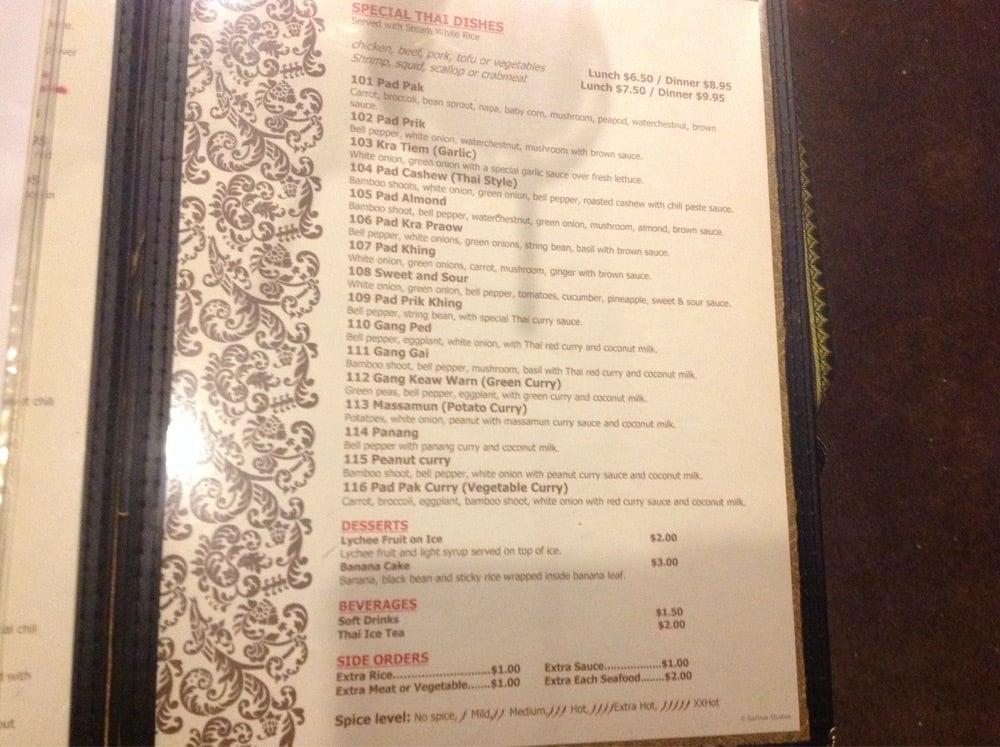 Menu at Thai Place restaurant, Southgate