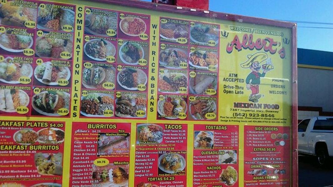Menu at Alberts Mexican Food restaurant, Downey