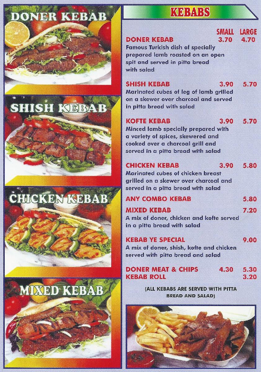 Carta de comida rápida DAWLEY KEBAB YE, Telford, 6 High St