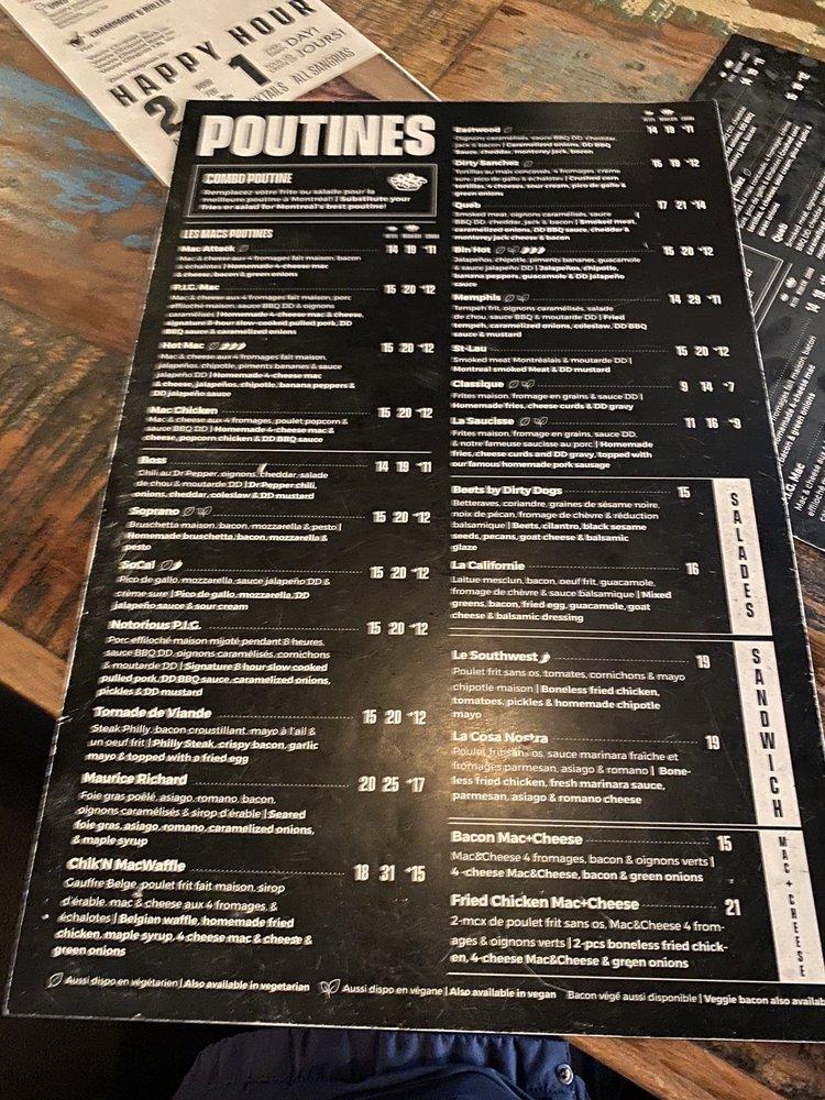 Menu au Dirty Dogs Bar & Cuisine, Montréal, Crescent St
