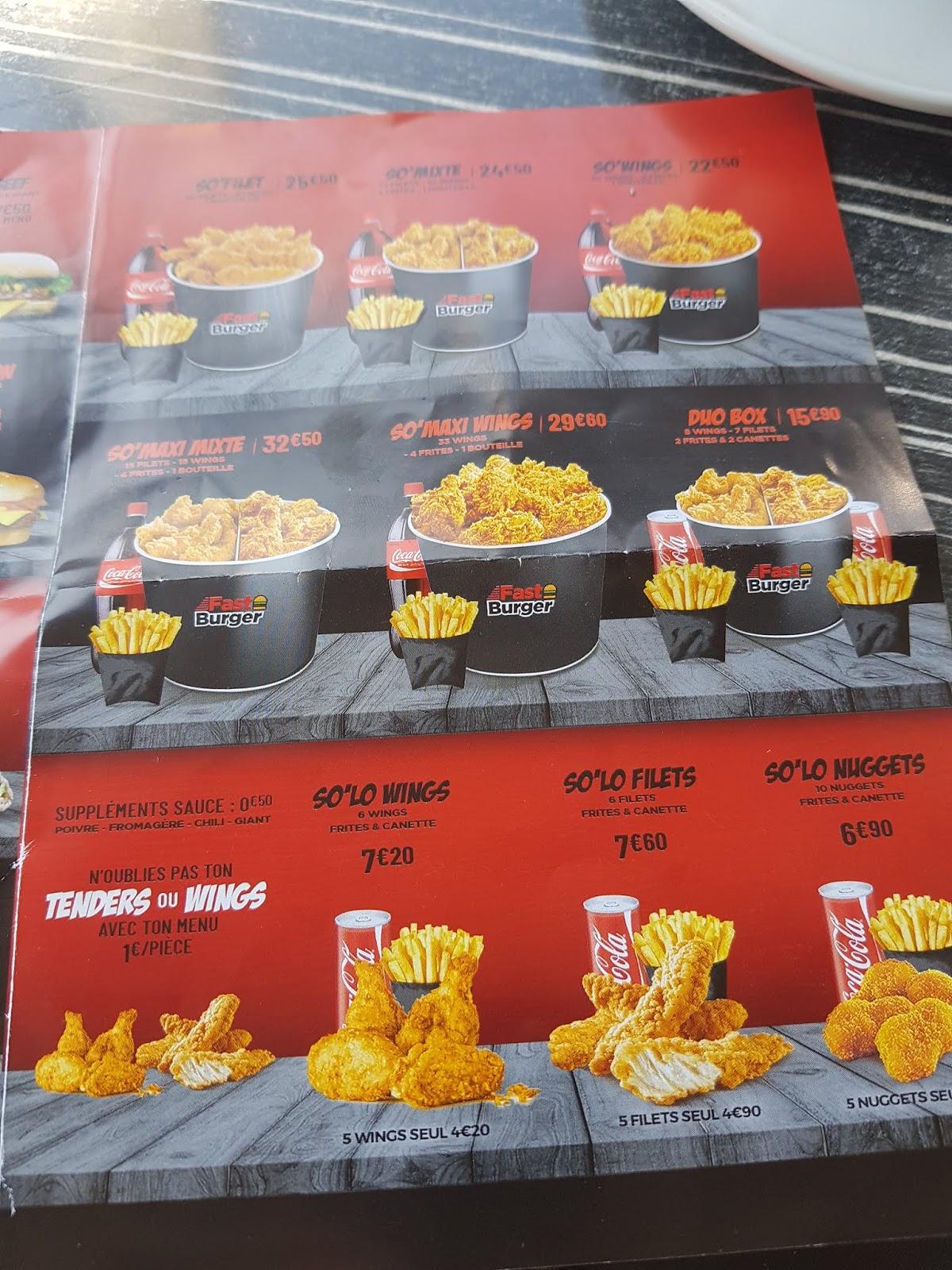 Menu at Fast Burger restaurant, Lens