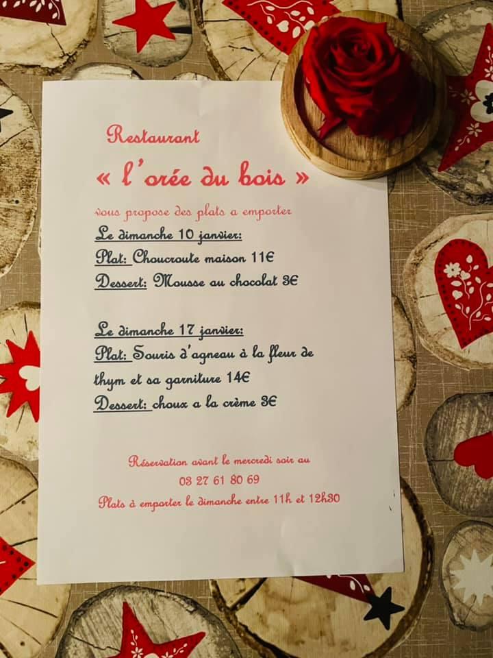 Menu at L'Orée du bois restaurant, Eppe-Sauvage