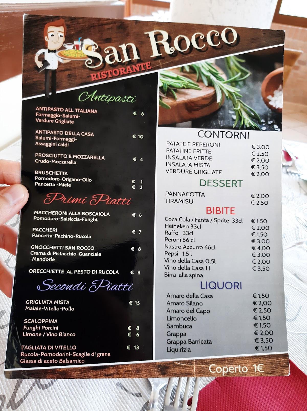 Menu at San Rocco restaurant, Morano Calabro