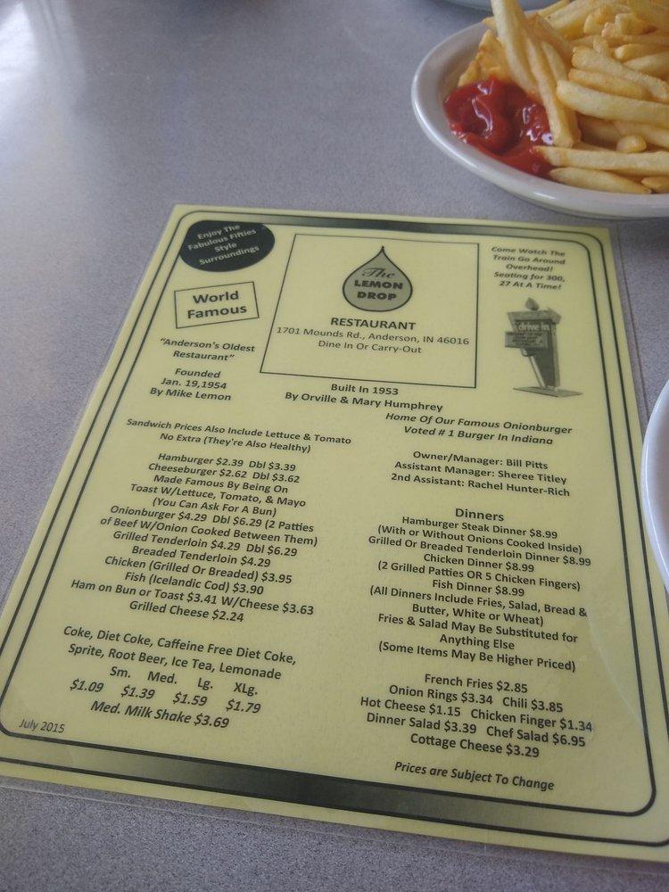 Menu at The Lemon Drop restaurant, Anderson