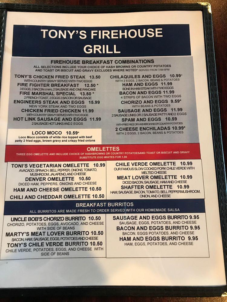 Menu at Tony's Firehouse Restaurant, Shafter