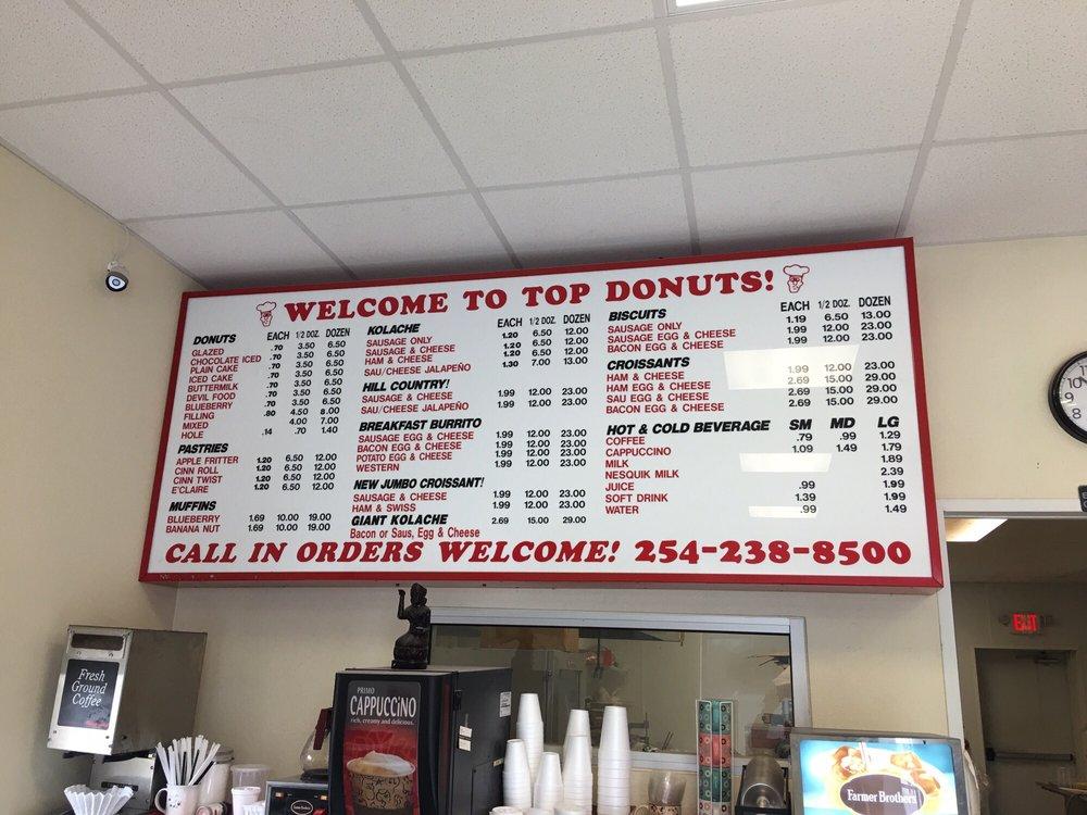 Menu at Top Donut, Killeen, S Clear Creek Rd