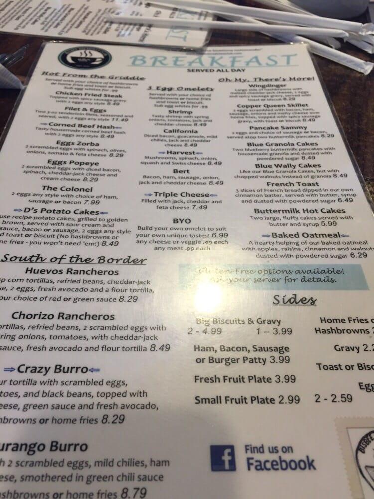 Menu at Bisbee Breakfast Club, Tucson, W Ina Rd