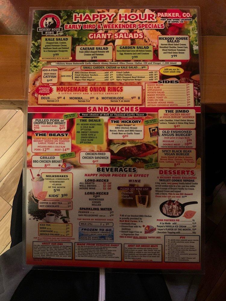 Menu at Hickory House BBQ, Parker
